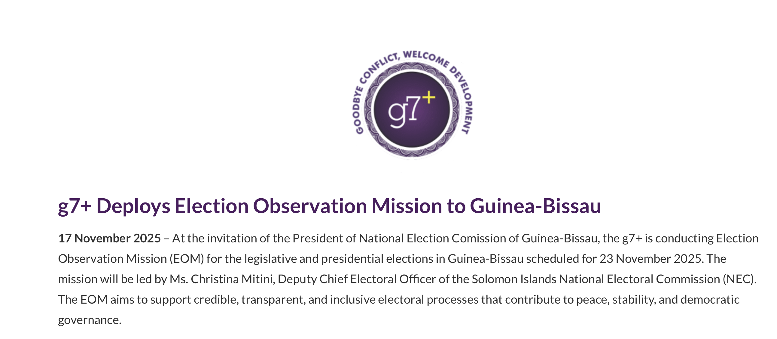 Solomon Islands’ Christina Mitini To Lead G7+ Election Observation ...